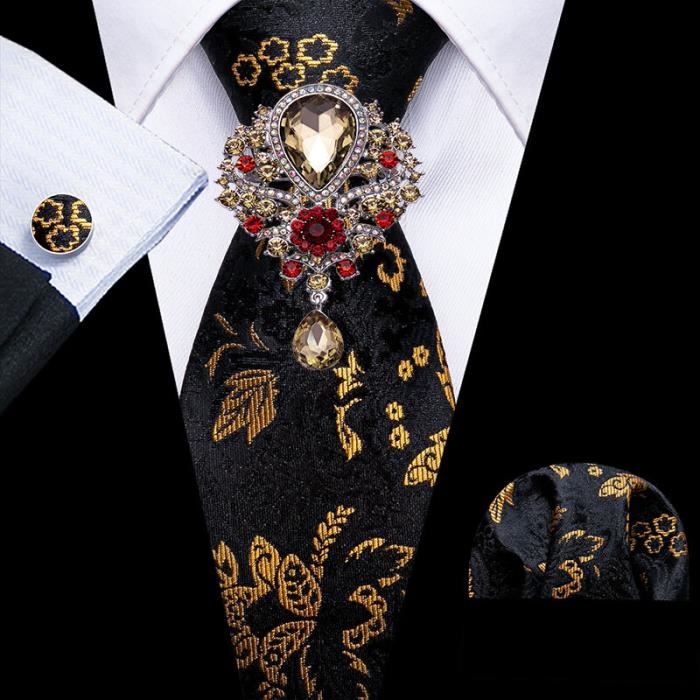 Cravate,Broches en Satin de soie rouge pour hommes, ensemble Hanky de ...