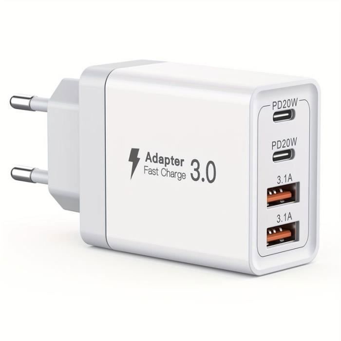 40W Chargeur Rapide USB C,4-Ports Chargeur USB Multiple avec PD et QC3 ...