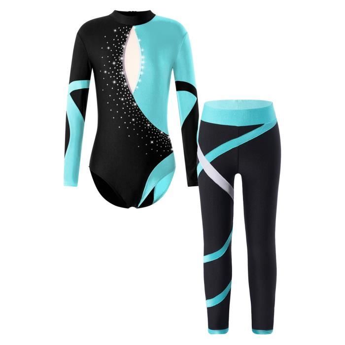 YIZYIF Enfant Fille Justaucorps Gymnastique Strass Manche Longue Leotard Gym avec Leggings 5-14 ...