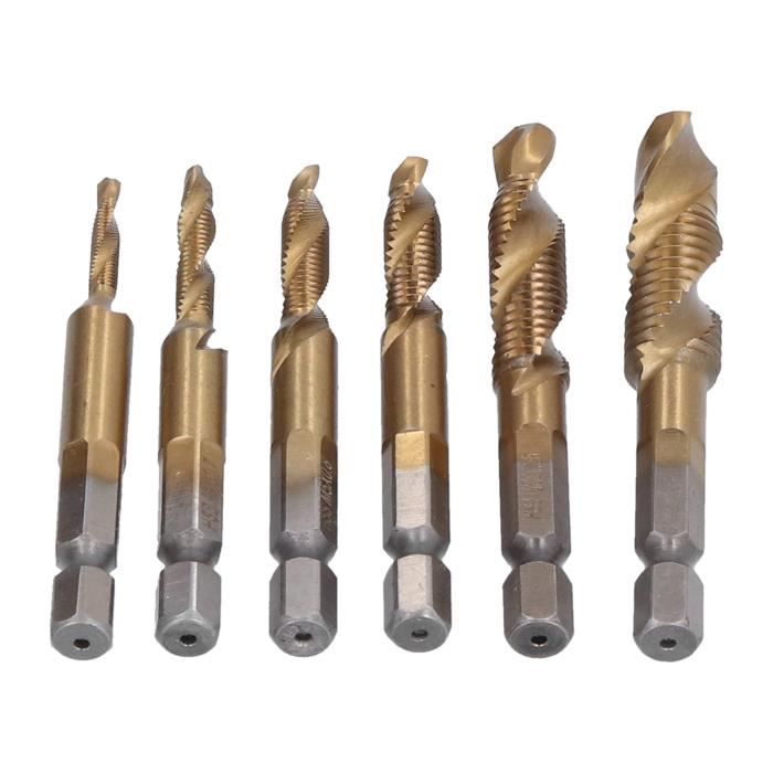 Foret de taraudage combiné 6Pcs Combinaison Foret Taraud 1-4in Tige Hexagonale Spirale Taraudage ...