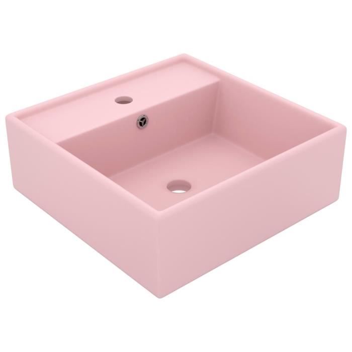 Lavabo à poser ou suspendu en céramique 41x41x15cm - Vasque avec trop ...