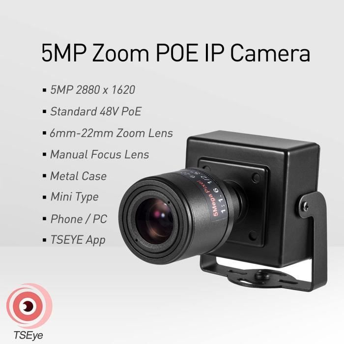 Mini Caméra Ip Poe 5Mp, Objectif Zoom Manuel 6-22Mm Ultra Hd 2880X1620P ...
