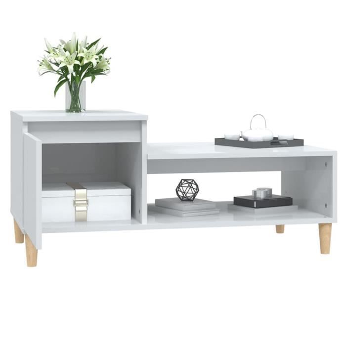 ETO- Table basse Blanc brillant 100x50x45 cm Bois d'ingénierie ...