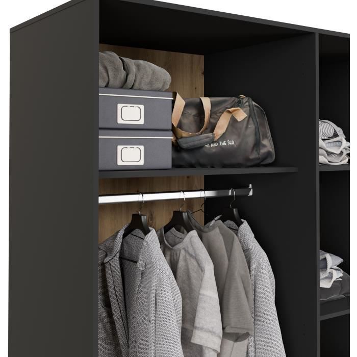 Armoire - Décor Chêne Artisan / Noir - 3 portes - L144,4 x P58,8 x ...