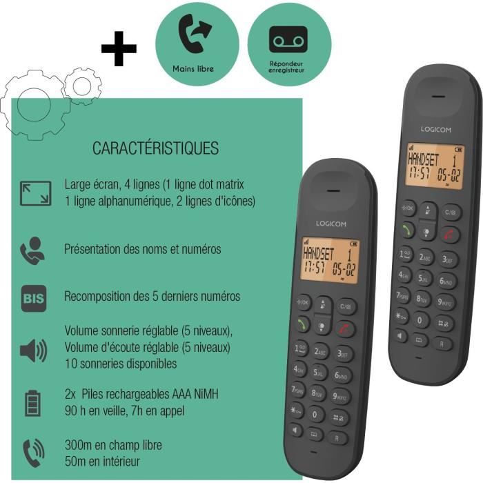 Téléphone fixe sans fil - LOGICOM - DECT ILOA 255T DUO - Noir - Avec répondeur - Cdiscount ...