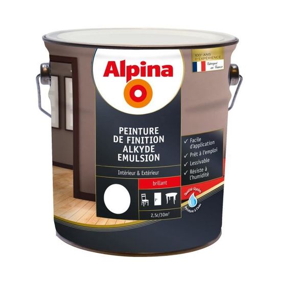Peinture intérieure - ALPINA - Alkyde émulsion - Blanc - Brillant ...