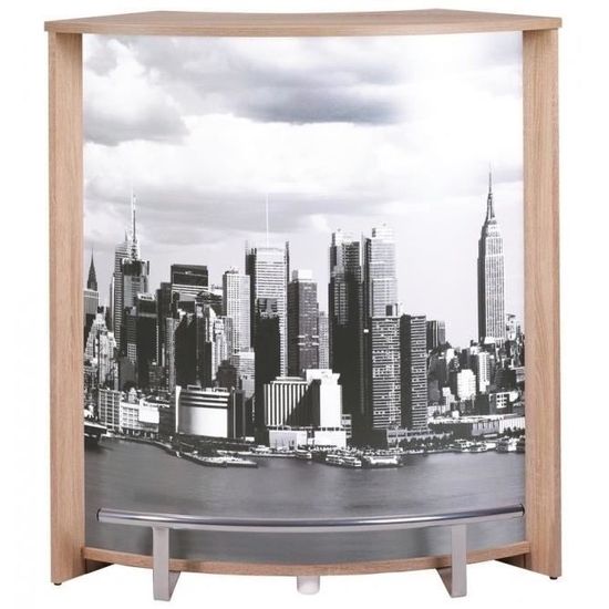 Comptoir de bar bois clair et imprimé Manhattan Snack 96 cm - Cdiscount ...