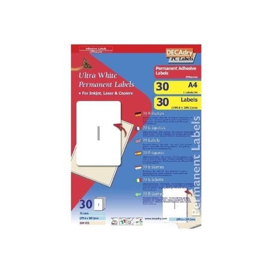 DECAdry Officeline OLW 4735 Papier mat adhésif permanent ultra blanc ...
