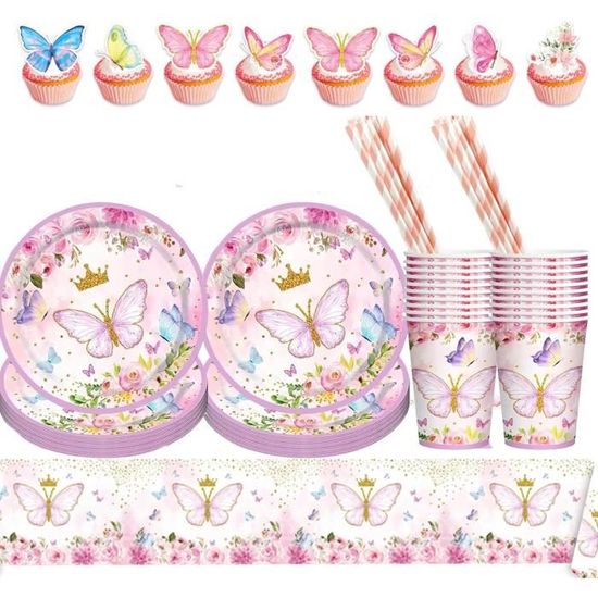 85 Pièces Papillons Party Vaisselle Set, D'Anniversaire Ensemble ...