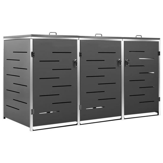 Abri pour trois poubelles en acier galvanisé et inox - EJ.LIFE - 207x77 ...
