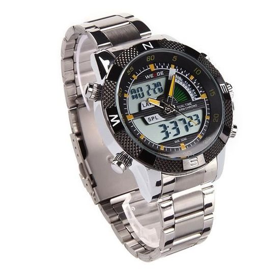 LED Digital Analogique Dual Time d'affichage WEIDE WH-1104 hommes étanches en acier inoxydable ...