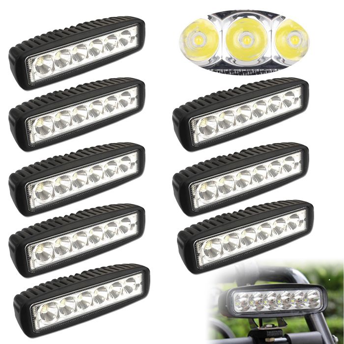 Faziango 8x Phare de Travail LED Barre LED18W Projecteur LED Voiture ...