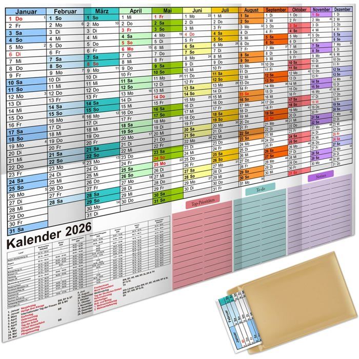 Calendrier mural grand format - ZSONIX - 2026 - 57x87 cm - Arc-en-ciel ...