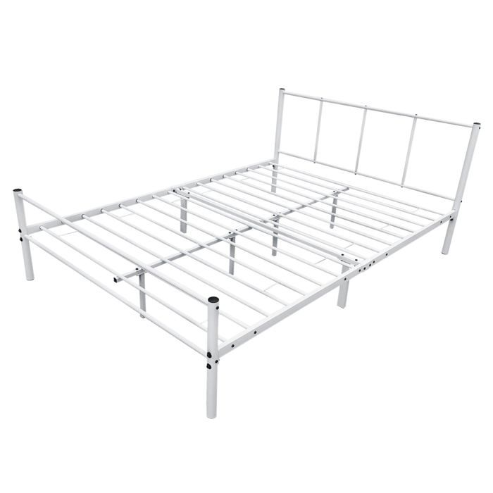 Lit double en metal avec soier lattes metalliques en acier blanc 120 ...