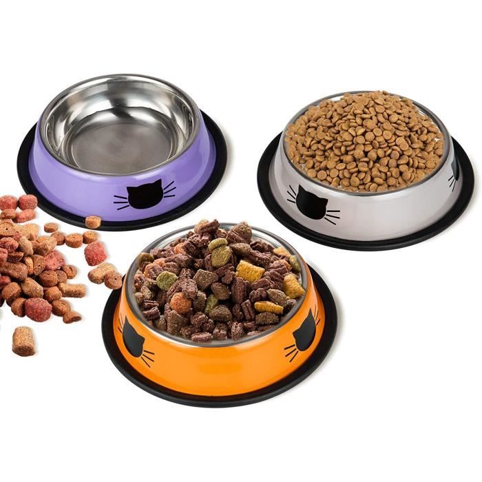 Gamelle pour Chat 3 pièces Chat Bol, Gamelle Chat en Acier Inoxydable ...
