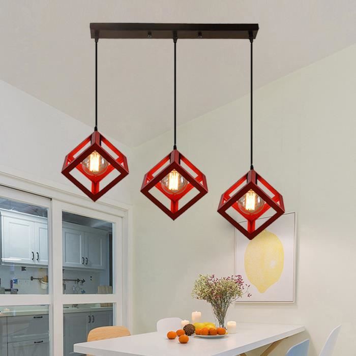 Sayoo Lustre Suspension Industrielle Cage Cube Métal 3 têtes ...