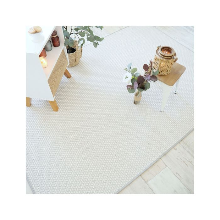 Tapis Tissé plat natté - Sumatra Blanc - Galon synthétique gris - 200 x ...