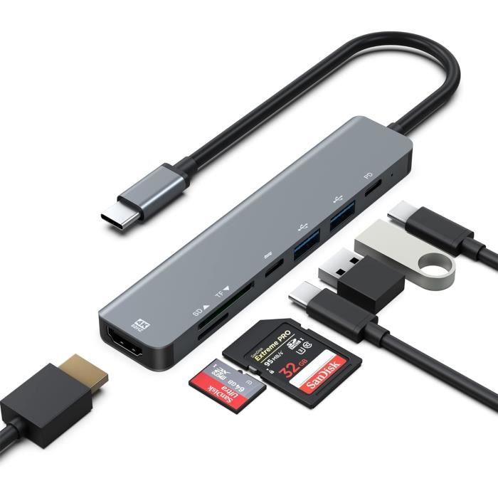 Hub Usb C Hdmi, Adaptateur Usb-C 7-En-1 Station D'Accueil Usb C Avec Hdmi 4K 60Hz, 78Pd, 2 Usb ...