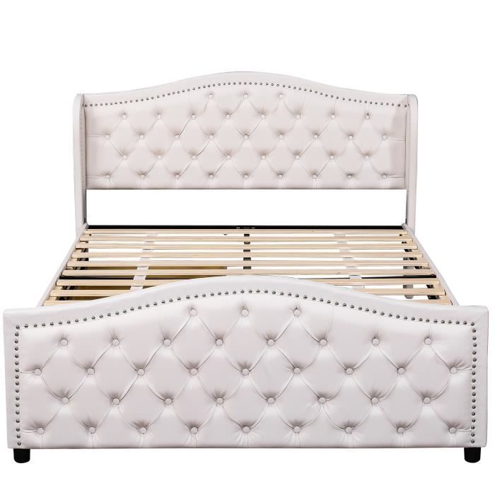 XIO® Lit adulte de 140 x 200 cm en bois & simili cuir , structure de ...