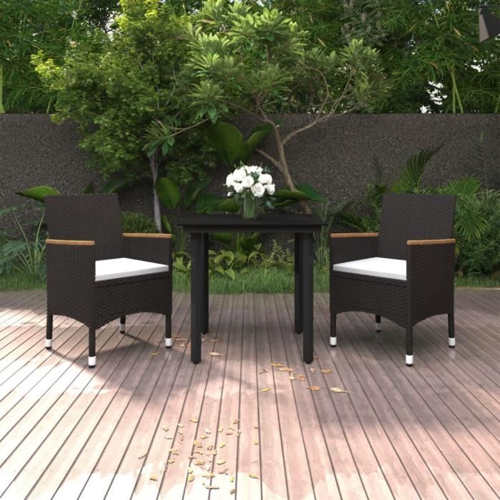 YIN Ensemble à dîner de jardin coussins 3 pcs Résine tressée Verre ...