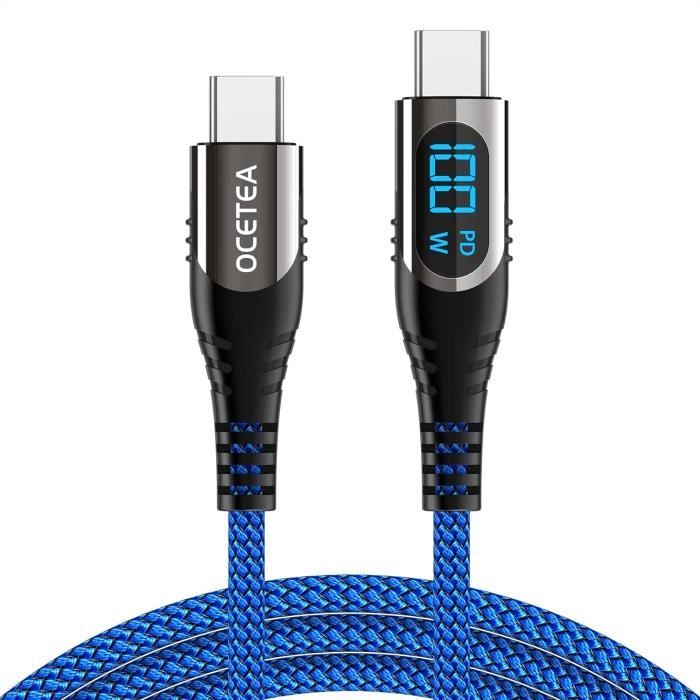 Câble Usb C Vers Usb C Court 100W, 3M Type C Cable Avec Led Affichage ...