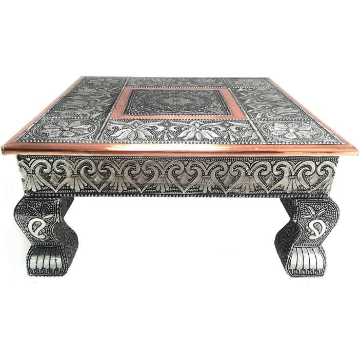 ERadius Table basse Bajot Bajhat hindou Pooja en cuivre oxydé 30,5 x 30 ...