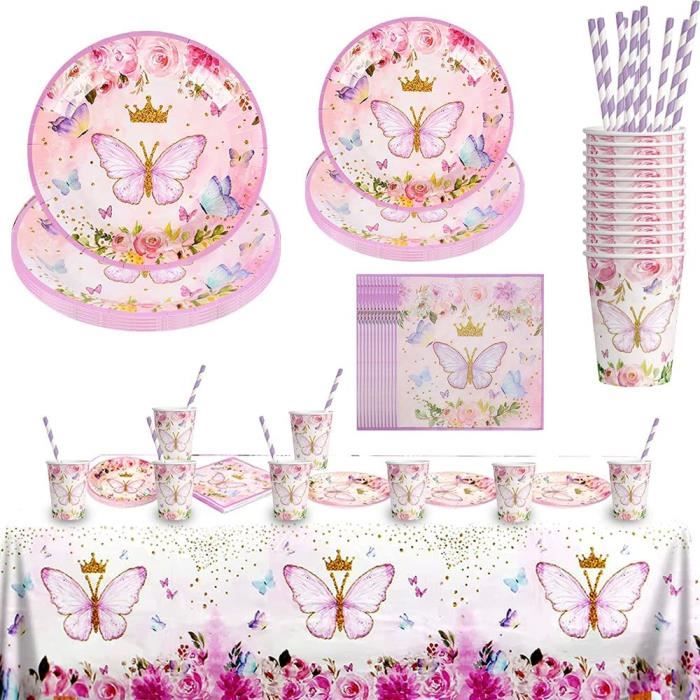 61 Pièces Kit Vaisselle Papillon,Vaisselle Jetable Papillon,Vaisselle ...