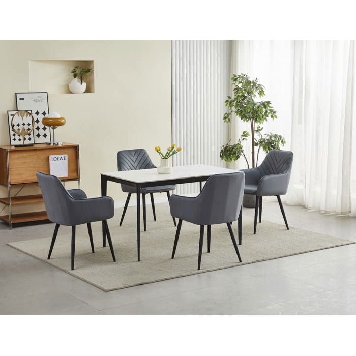 Chaise Komodee NEMI - 4 Pieces - GRIS FONCÉ - Tapisser en velours 61 x ...