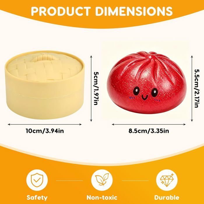 Dumpling Squishy avec Panier Vapeur 9,5 cm, Glitter Squishy Dumpling ...
