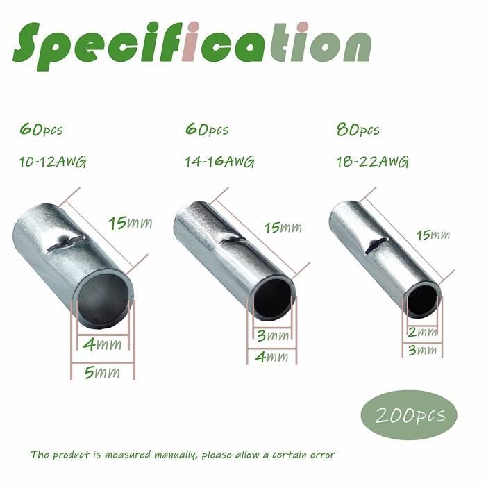 200 Cosse a Sertir Non Isolé, Cosses Electrique a Sertir, Manchon ...