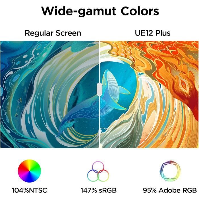 Tablette Graphique Avec Ecran Ue12 Plus 11,9 Pouces, Gamme De Couleurs 147% Srgb, Ultra-Wide ...