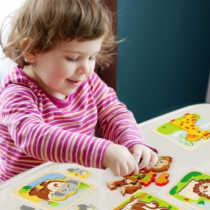 8 pcs Puzzles en Bois pour Enfants, Montessori Jouet Bebe, Animal ...