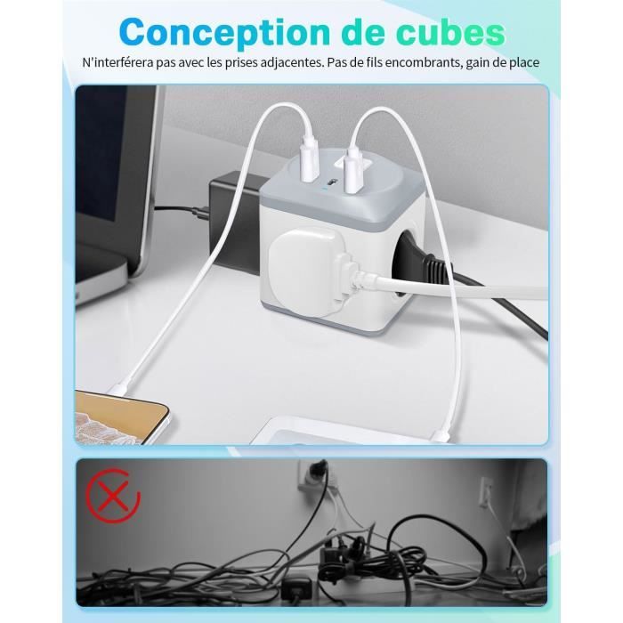 6 En 1 Multiprise Usb Cube 2M, Avec 3 Prises Ac, 2 Usb Et 1 Type C ...