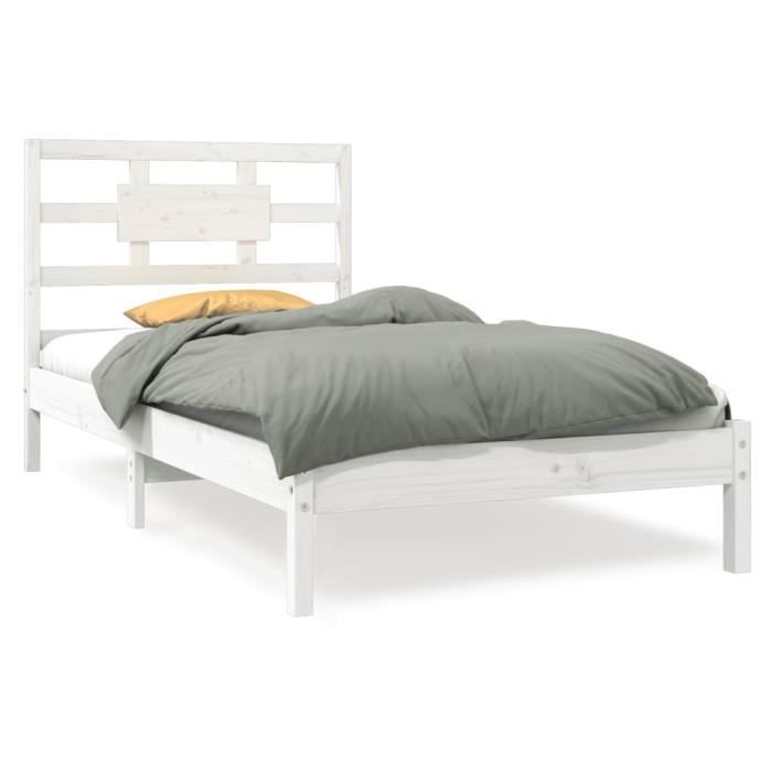 Cadre de lit - SONEW - 90x190 cm - Bois massif - Blanc - 1 place ...
