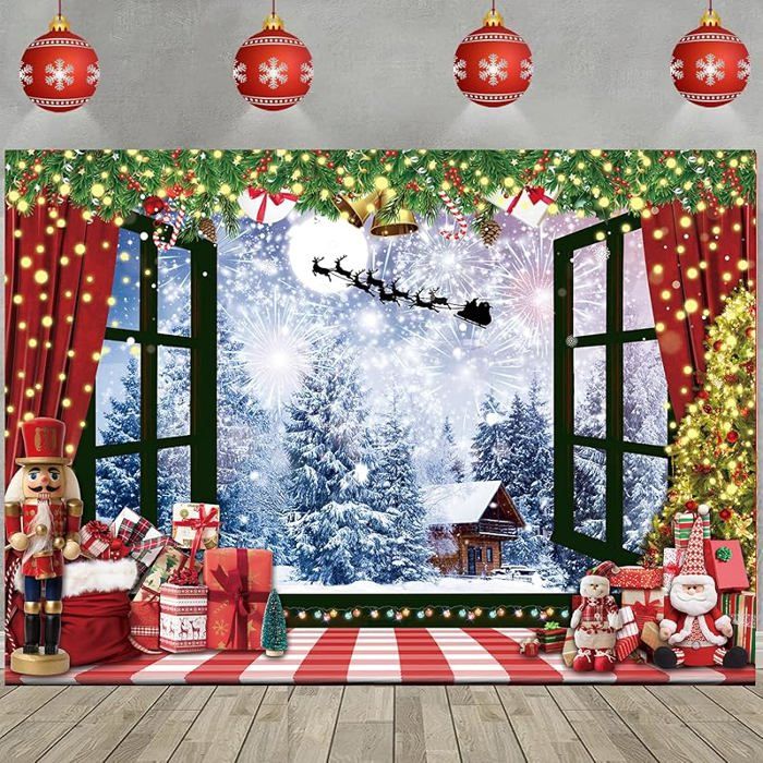 Christmas Window Photography Backdrop Winter Wonderland Snow Santa ...