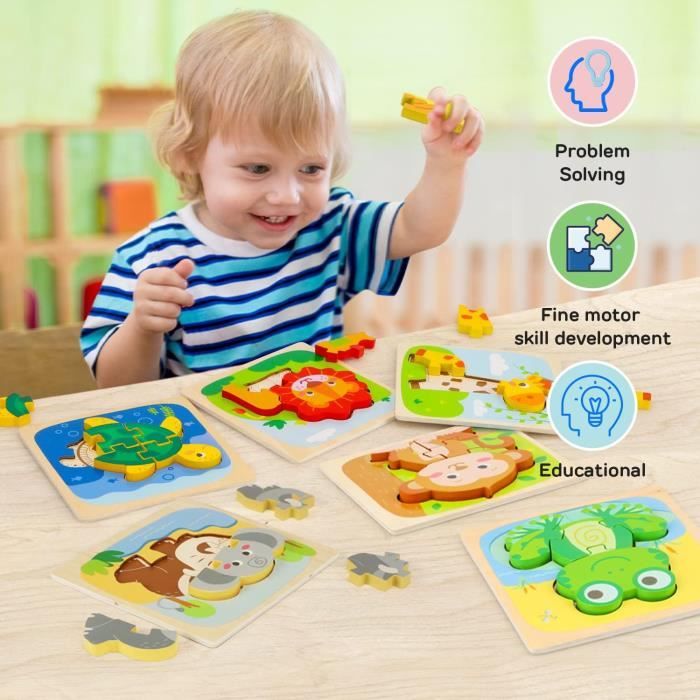 8 pcs Puzzles en Bois pour Enfants, Montessori Jouet Bebe, Animal ...