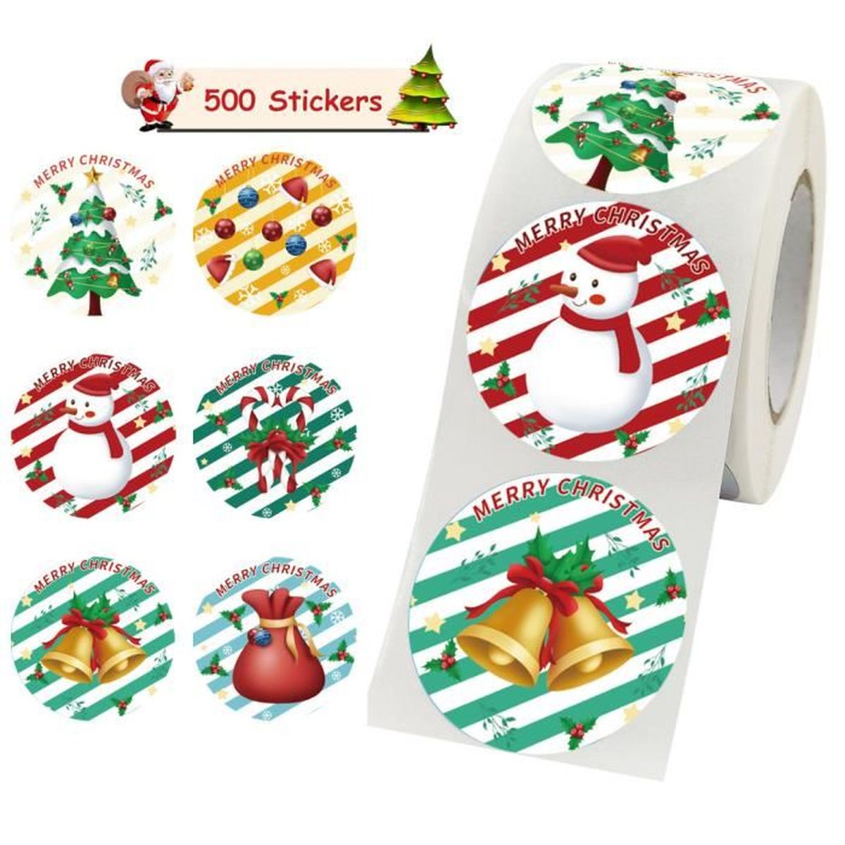 Autocollants de noël,Stickers de Noël rayés,Étiquettes Joyeux Noël ...
