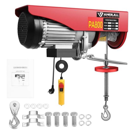 Anbull 1450W Palan électrique de 400kg/800kg, Treuil électrique 220V ...