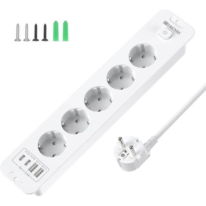 Multiprise encastrable rétractable - ZUUKO - 5 prises Schuko - 4 ports ...