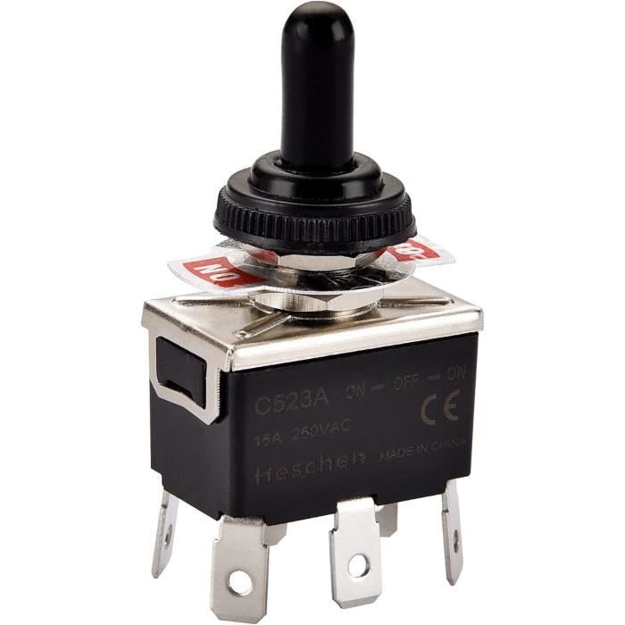 Interrupteur à bascule en métal, C523A, DPDT, maintenu, ON-OFF-ON 3 ...