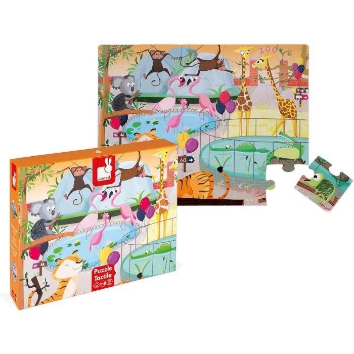 Puzzle Tactile Enfant Une Journée Au Zoo 20 Pièces Dont 7 Texturées ...