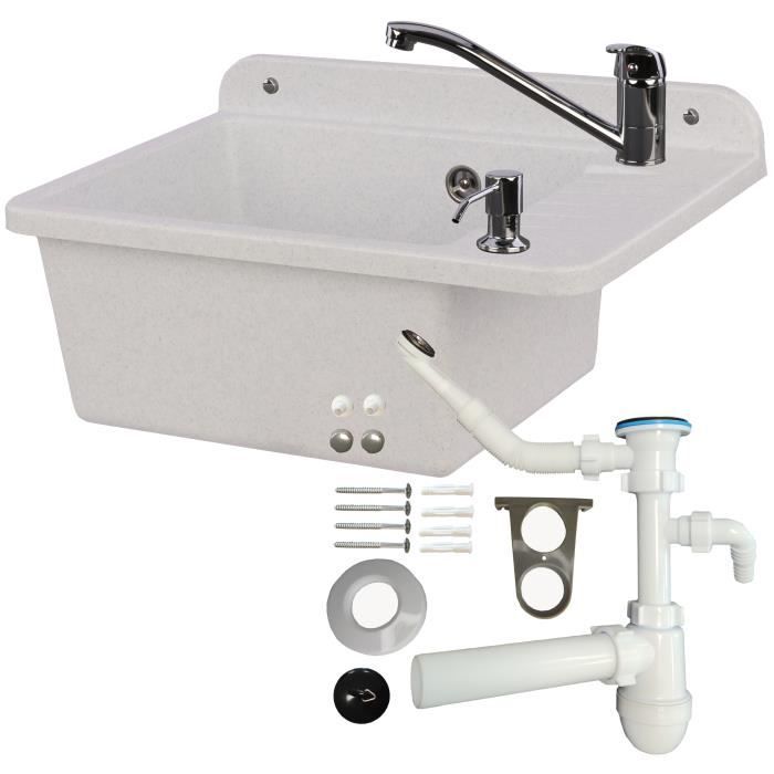 Lavabo plastique gris clair 51 cm siphonne tirette vidange, robinet ...