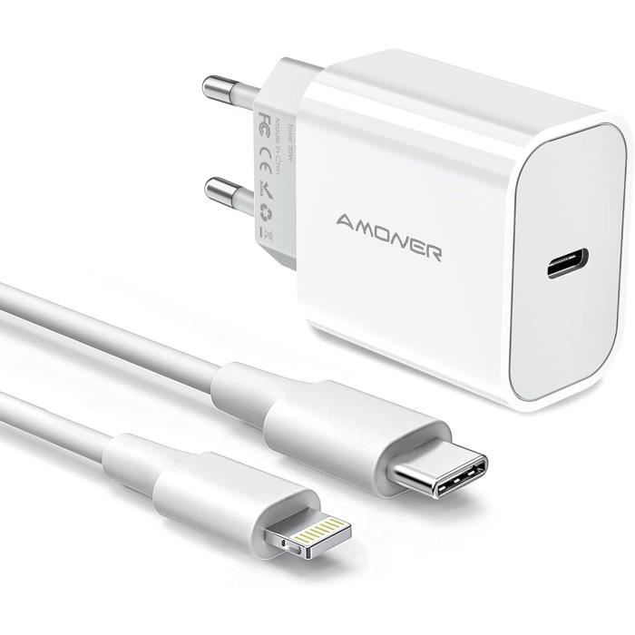 20W Usb C Chargeur Iphone Rapide Prise Avec Usbc Vers Lightning Câble ...