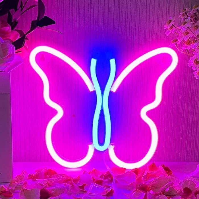 Panneau Néon Papillon Enseigne Au Néon Rose Néon Usb & Batterie Powered ...