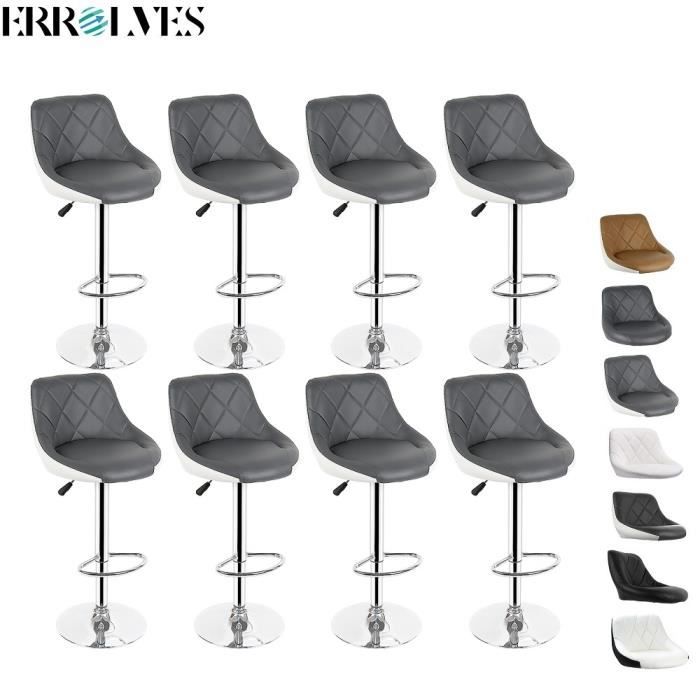 ERROLVES® 8pcs Tabouret de bar en simili PU, Gris Siège rembourré L 46 ...