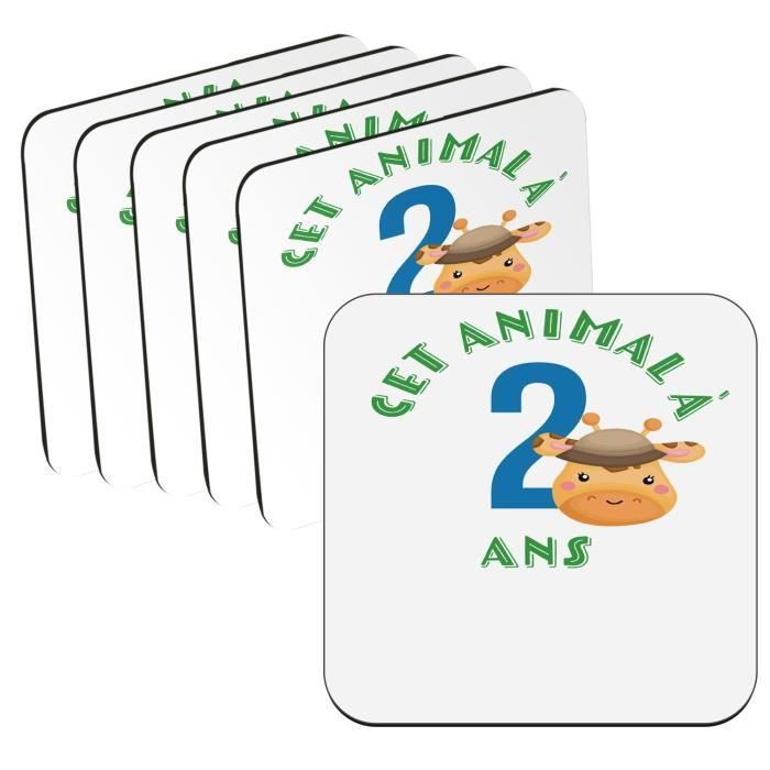 Sous Verre Liège (Lot de 6) Cet Animal À 2 Ans Anniversaire Celebration ...