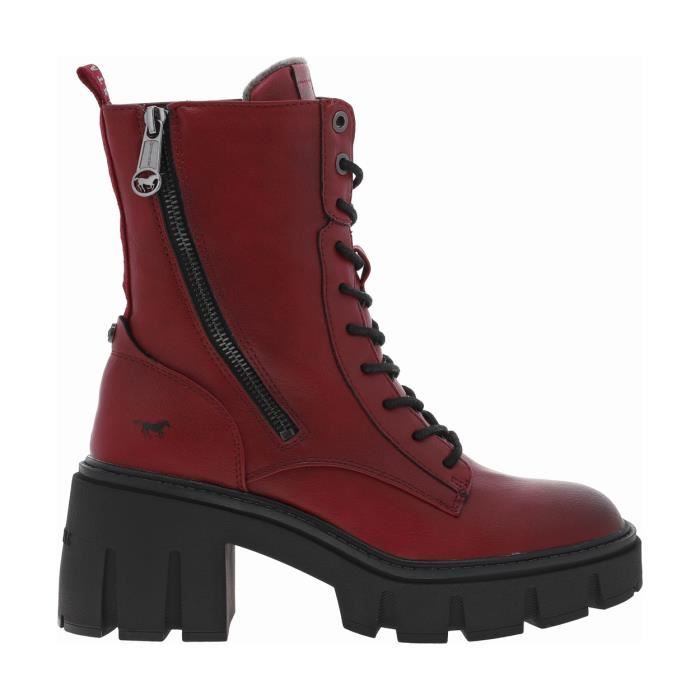 Bottines Femme Mustang - Talon décroché moyen - Rouge Rouge - Cdiscount ...