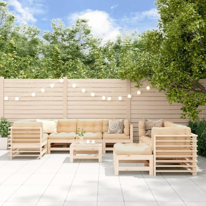 PAL-Salon de jardin 10 pcs avec coussins bois massif-PAL3186095 ...