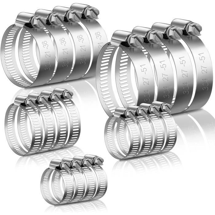 20 Collier De Serrage Réglables De 6-51 Mm Collier Serrage Inox 304 ...