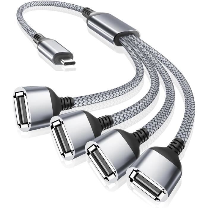 Câble Adaptateur Usb-C Vers 4 Usb A 2.0 Femelle 0.3M,Type C Mâle Vers 4 ...